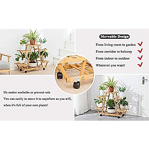 Bamboo Rolling 6 Tier Plant Stand Rack Multiple Flower Pot Holder Shelf Indoor Outdoor Planter Display shelving unit for Patio Garden Corner Balcony Living Room