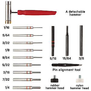 W WIREGEAR Punch Set Elite Tool Made of Solid Material Including Steel Punch and Hammer with Bench Block Ideal for Maintenance with Storage Case