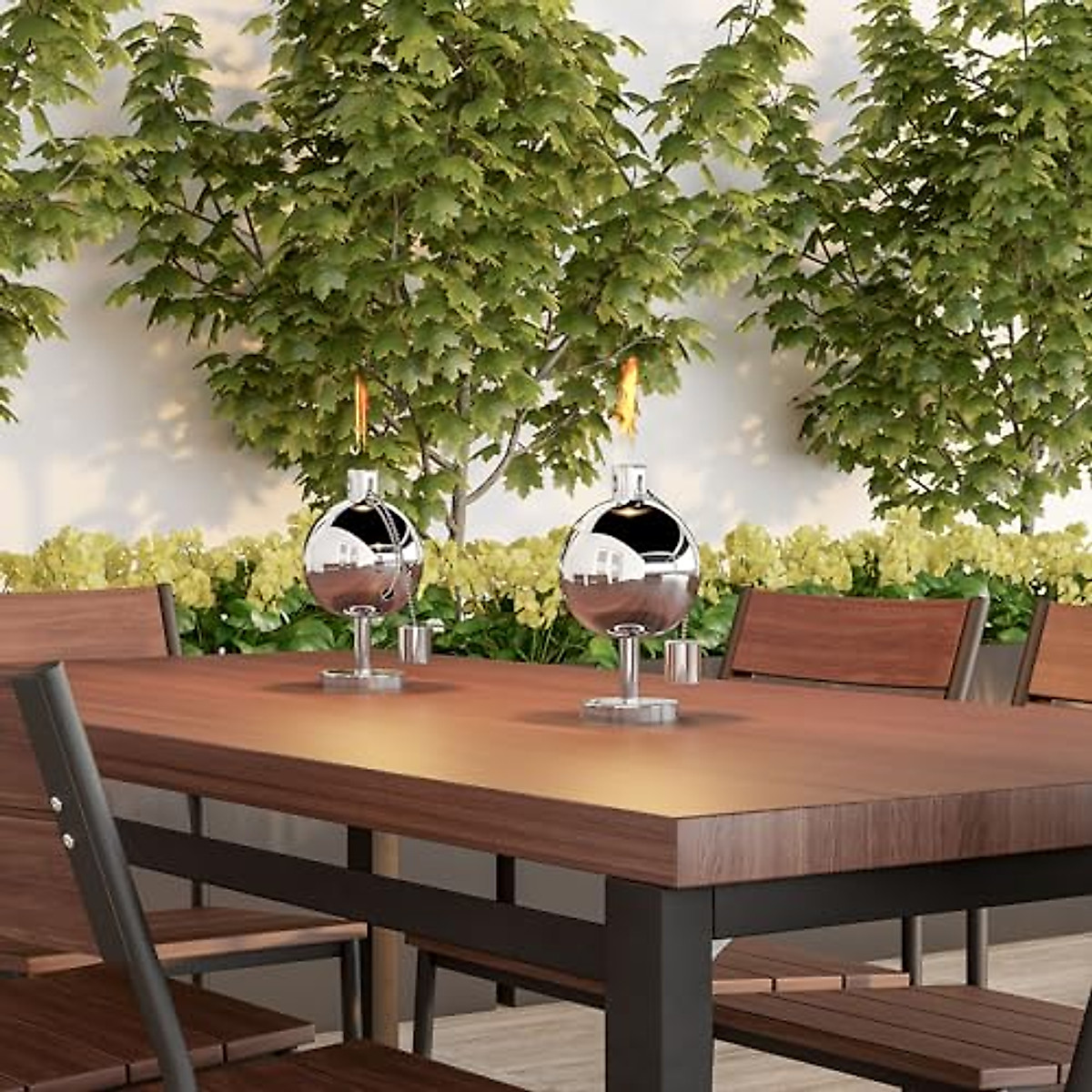 Table Top Torch Canister - 10in Tall Stainless Steel Refillable Citronella Torches Outdoor - Tabletop Torches for Outside Patio or Deck - Oil Lamp Outdoor Lighting by Pure Garden