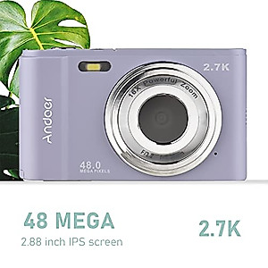 Andoer Portable Digital Camera 48MP 2.7K 2.88-inch IPS Screen 16X Zoom Auto Focus Self-Timer 128GB Extended Memory Face Detection Anti-Shaking with 2pcs Batteries Hand Strap Carry Pouch