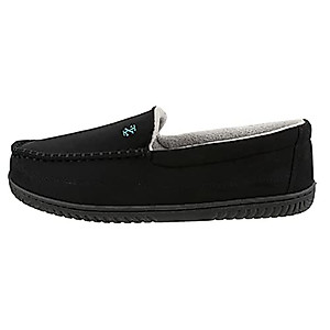 IZOD Men's Classic Two-Tone Moccasin Slipper, Winter Warm Slippers with Memory Foam, Size 13-14, Solid Black