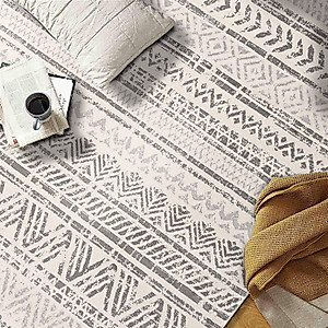 Rugshop Geometric Boho Perfect for high traffic areas of your Living Room,Bedroom,Home office,Kitchen Area Rug 5' x 7' Gray