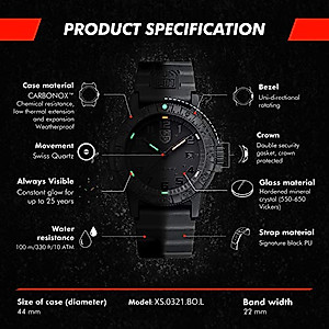 Luminox Leatherback SEA Turtle Giant Blackout XS.0321.BO.L Mens Watch 44mm - Military Watch in Black Date Function 100m Water Resistant