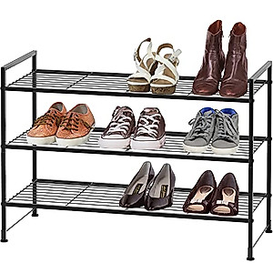 Simple Houseware 3-Tier Stackable Shoe Rack Storage Shelf, Black