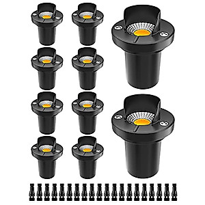 ZUCKEO 10Pack 10W Landscape LED Well Lights, Anti Glare Inground Lights, Outdoor Low Voltage Landscape Lights with Connector, IP67 Waterproof, 12V-24V Aluminum Warm White Light for Yard Path Garden
