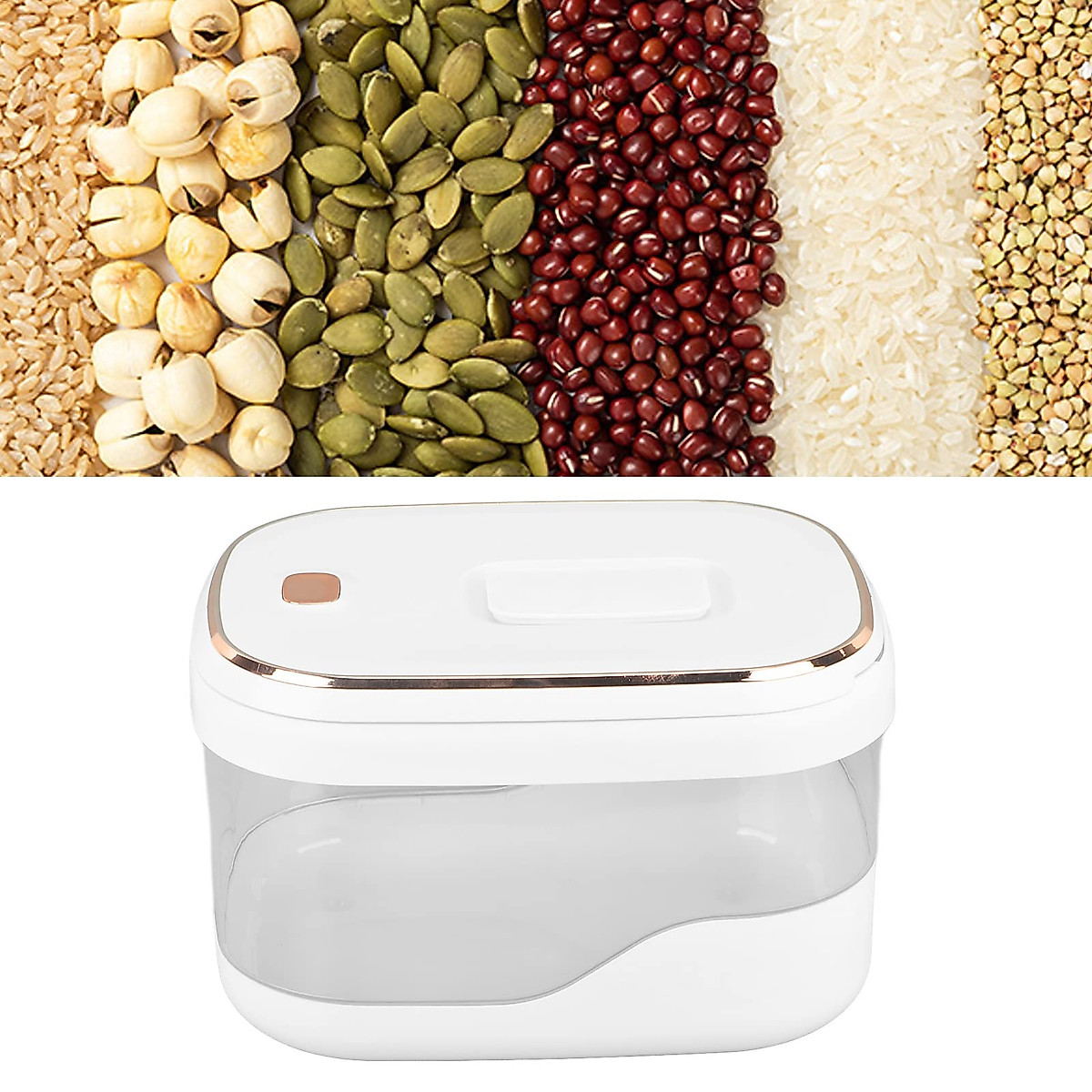 Grain Dispenser, Press Type Rice Bucket Large Capacity Rice Storage Container Dry Food Dispenser with Measuring Cup, Rice Holder Bin Rice Canister for Rice Cereal Flour Snacks (10KG)