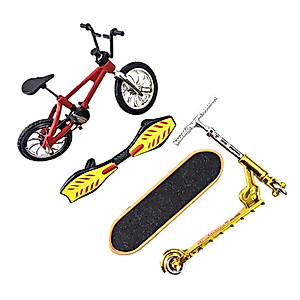 Miniature Finger Toy Set for Boys, Including Bicycle, Skateboard, Vitality Board, Scooter, Vehicle Crafts Decor for Home Red