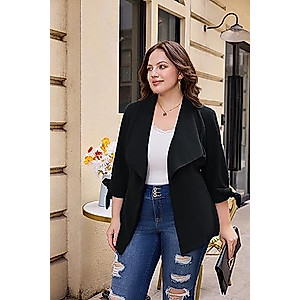 Plus Size 3/4 Sleeve Blazers for Women Business Casual Blazers for Work Lightweight Blazers Suit Jackets Black 20W