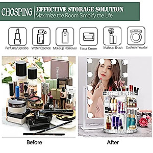 360 Rotating Makeup Organizer Set, Organizador De Maquillaje Perfumes, Clear Acrylic Cosmetic Display Cases, Spinning Cosmetic Storage Box for Vanity, with Makeup Brush Holder Travel Case Silicone