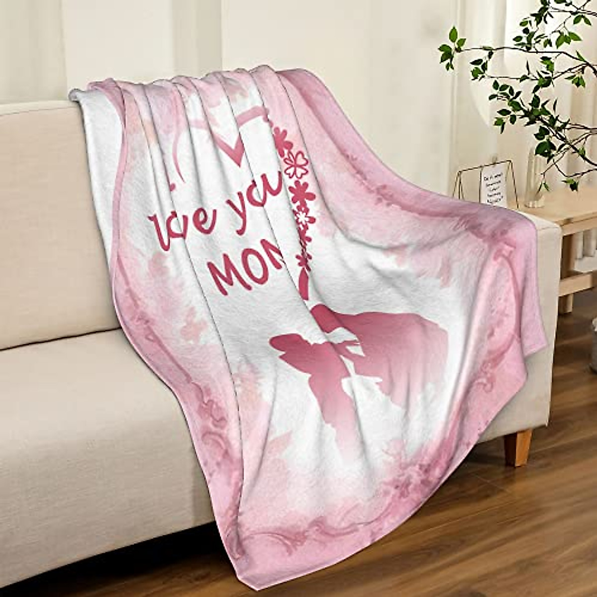 HELERKOL Mom Gift Blanket,I Love You Mom Gift,Mother's Day Pink Blanket,Birthday Gifts for Mom - Gifts from Daughter or Son(50"x60")