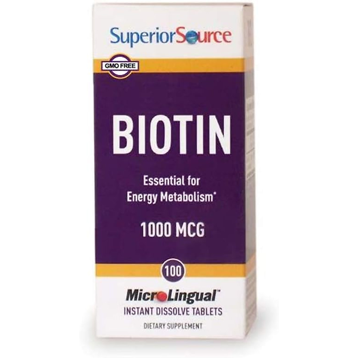 Superior Source Biotin 1000 mcg. Under The Tongue Quick Dissolve MicroLingual Tablets, 100 Count, Supports Healthy Hair, Skin, and Nail Growth, Helps Support Energy Metabolism, Non-GMO