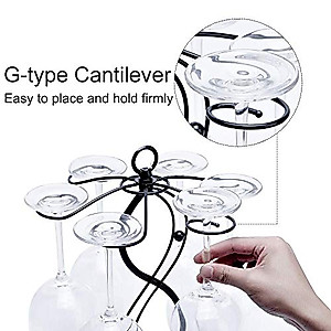 Countertop Wine Glass Holder - Freestanding Tabletop Stemware Storage Rack Metal Glasses Display Rack Black with 6 Hooks