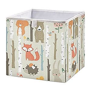 ALAZA Collapsible Storage Cubes Organizer,Funny Fox Bear Rabbit Forest Animal Storage Containers Closet Shelf Organizer with Handles for Home Office