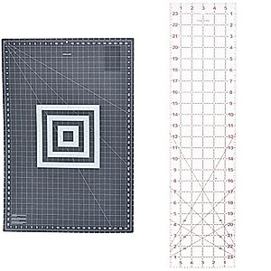 Fiskars Craft Supplies: Self Healing Cutting Mat for Crafts, Sewing, and Quilting Projects, 24x36” (12-83727097J), Gray & Acrylic Ruler, 6x24 Inch