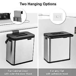 0.8GAL Compost Bin Indoor Kitchen Sealed by SUBEKYU, Stainless Steel Small Hanging Trash Can with Lid for Cabinet Door, Metal Compost Bucket and Garbage Can for Under Sink/Wall Mounted/Countertop