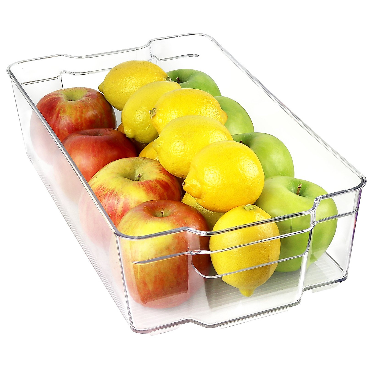 Greenco Clear Stackable Organizer Containers with Handles for Refrigerator Freezer Pantry Cabinets, Wide Storage Bins for Kitchens, Bathrooms, and Closets, 14.8" x 8.3"x 3.75"