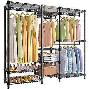 VIPEK V8i Basic Wire Garment Rack Heavy Duty Clothes Rack with Adjustable Shelves & Shoes Racks, Freestanding Wardrobe Closet for Bedroom, Metal Clothing Rack for Hanging Clothes, Black