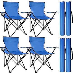 4 Pack Outdoor Folding Chairs Camp Chair Beach Chair Portable Folding Camping Chairs Lightweight Lawn Chair Foldable Sports Chair with Cup Holder Carrying Bags (Blue,19.7 x 19.7 x 31.5 Inch)