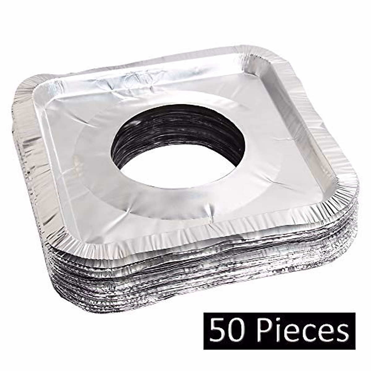 MOACOCK 50 Pack Aluminum Foil Square Stove Burner Covers Disposable Heavy Thick Quality Bib Liners Drip Pans Gas Range Top Protectors 8.5”