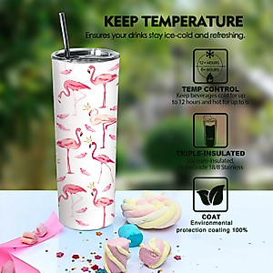 Cute Flamingo Tumbler With Lid and Straw, 20 oz Insulated Coffee Travel Mug, Gifts for Women, Pink Decor