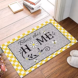 Daisy Bee Grey Honeyin Farm Home Wooden Grain Yellow and White Lattice, Bathroom Shower Mat Doormat Non Slip,Floor Rug Absorbent Carpets Floor Mat Home Decor for Kitchen Bedroom Rug, 16"X 24"