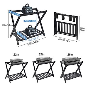 ALAPUR Folding Luggage Rack for Guest Room,Bamboo Suitcase Stand Holder with Shelf for Home Hotel Bedroom,Black