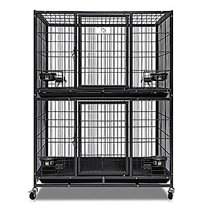 New 37" Homey Pet Two Tier Pet Dog Cat Cage with Feeding Door and Bowls