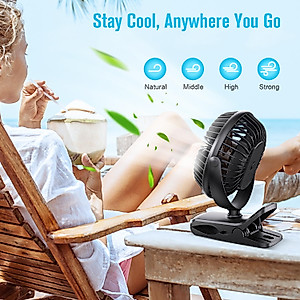 BESKAR Portable Clip on Fan Rechargeable, 4 Speeds Small Battery Operated Fan, USB Desk Fan with Strong Airflow, Sturdy Clamp for Golf Cart Office Outdoor Travel Camping