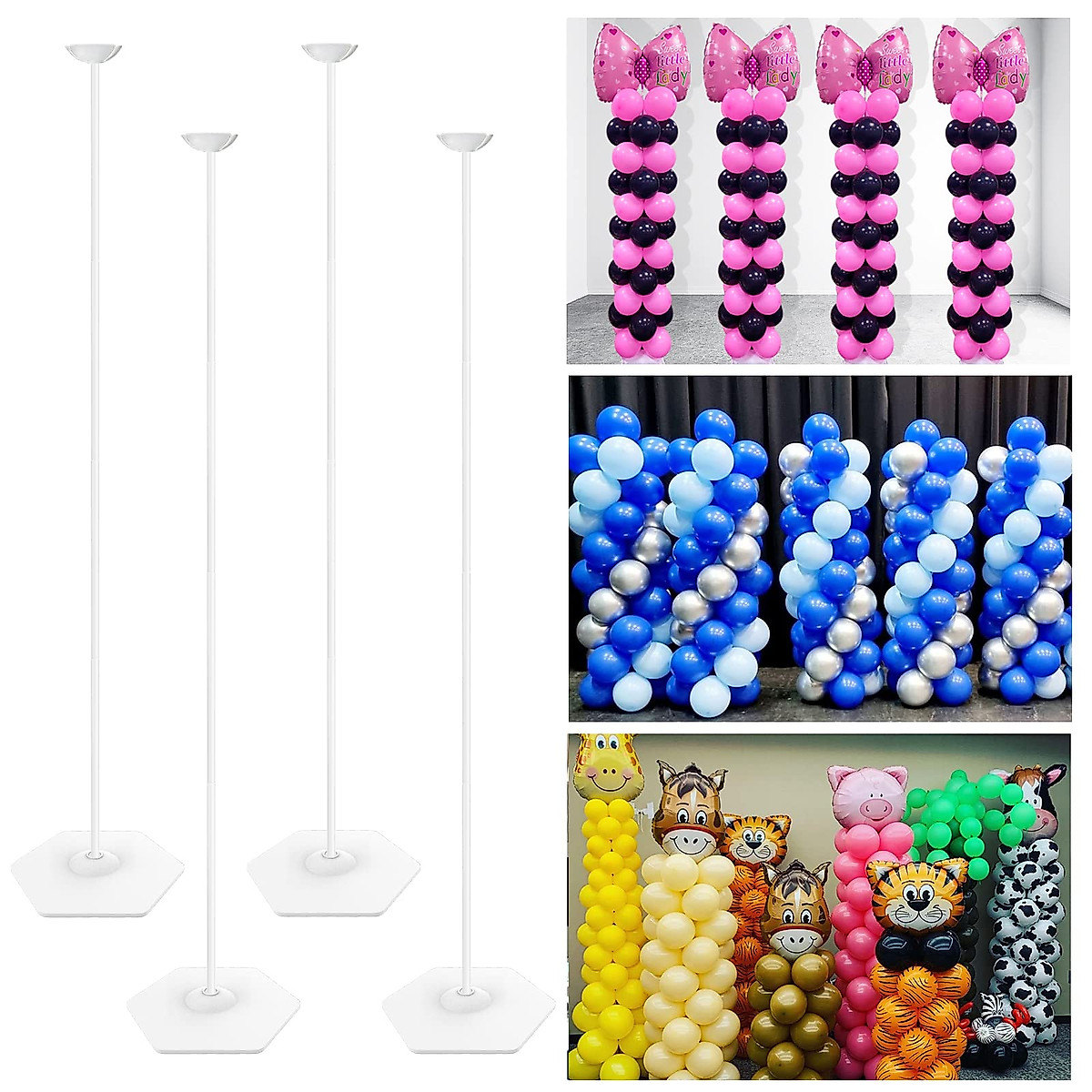 YALLOVE 4 Set of 63 Inch Metal Balloon Column Stand with Water Weight, Internal Threaded Rod Design, Stable, Reusable, Easy to Assemble n Disassemble, Great for Wedding, Grad, Shower Party Decoration