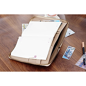 Moterm Zippered Leather Cover for A5-Notebooks - Fits Hobonichi Cousin, Stalogy and Midori MD Planners (Pebbled-Taupe)