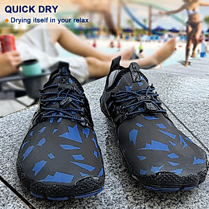 BULLIANT Water Shoes Men, Unisex Barefoot Aqua Shoes for Men Women Hiking Swimming Shoe(Black/Purplish Blue-13 Women/11 Men)