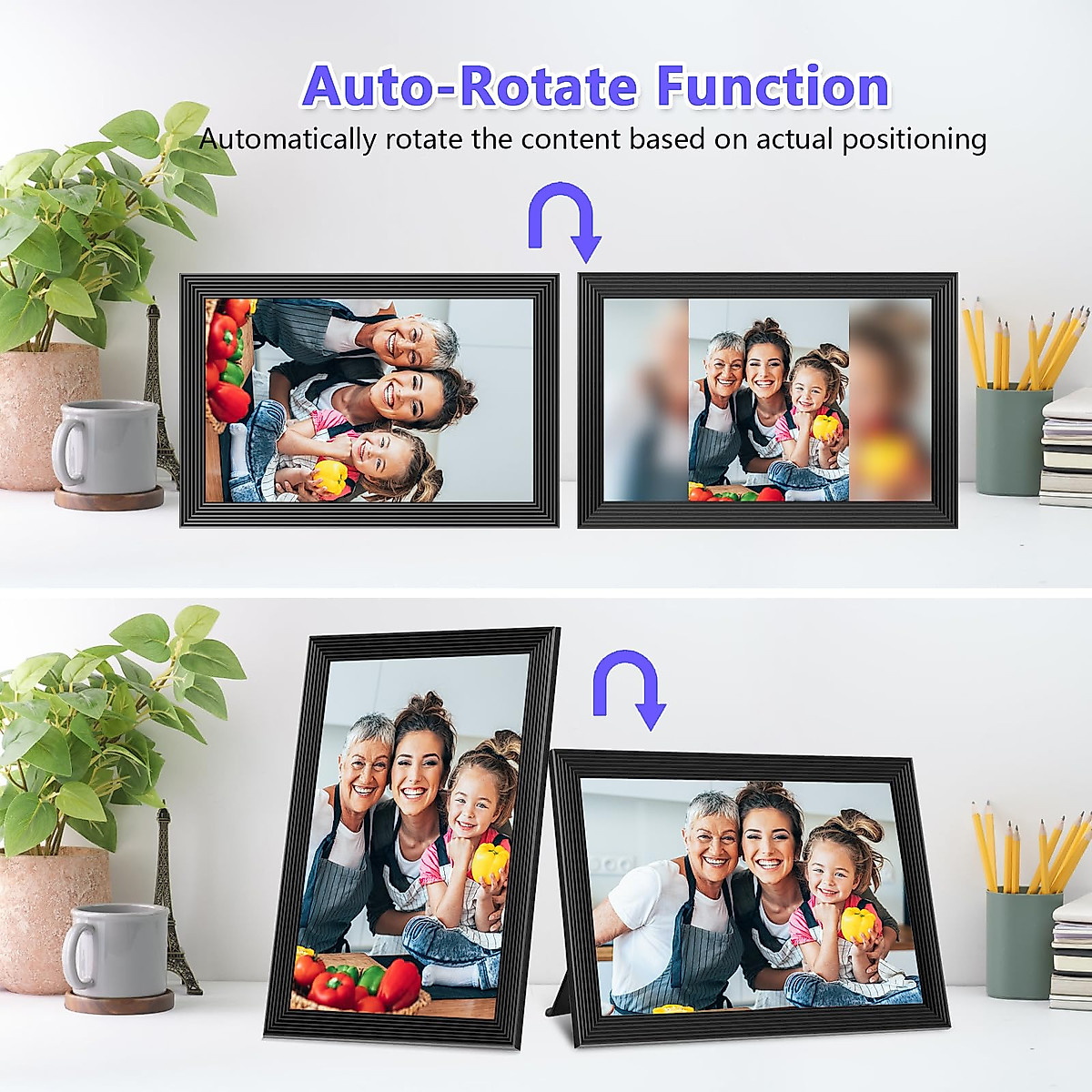 2024 Newest FRAMEO Digital Photo Frame, 10.1 Inch WiFi Digital Picture Frame with IPS HD Touch Screen 1280x800, Auto-Rotate, Easy Share Photos or Videos via FRAMEO APP (Black)