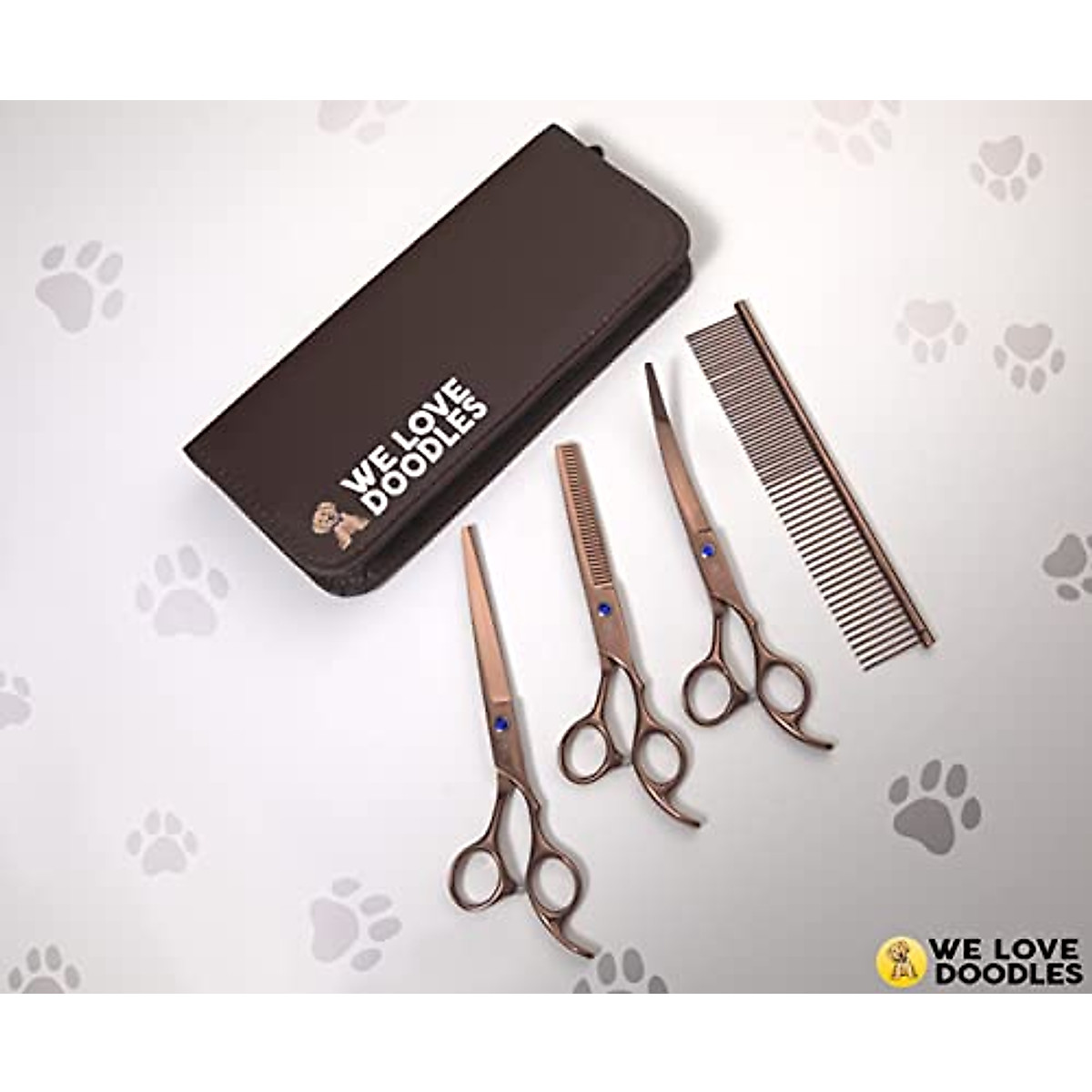 We Love Doodles Dog Grooming Scissors Kit - Dog Grooming Shears - Curved Dog Grooming Scissors - Thinning Scissors For Dogs - Best Grooming Scissors For Goldendoodles