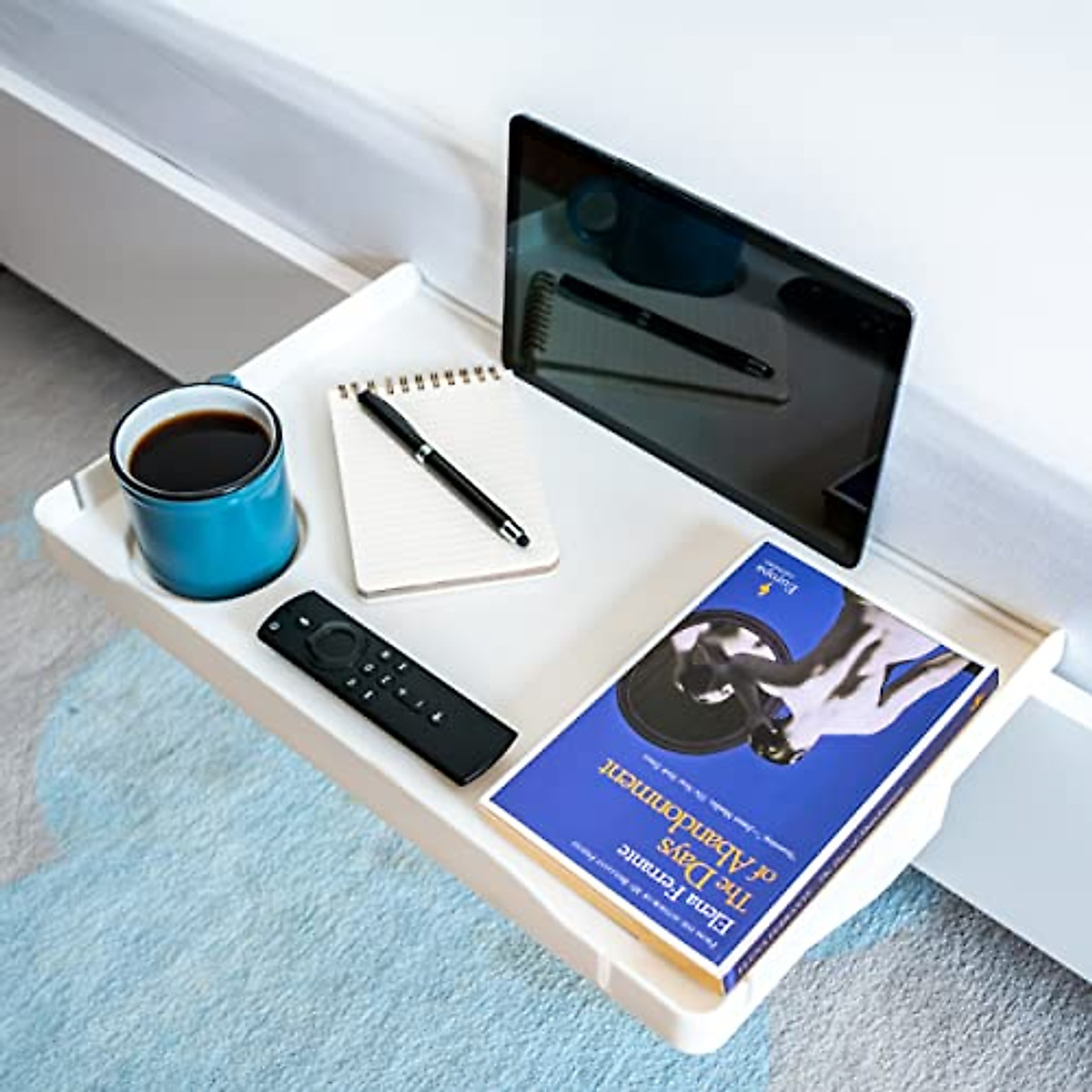 STURDYSHELF Large Bedside Shelf for Bed with Adjustable Tablet Phone Holders & Cupholder, Bed Shelf for College Dorm, Bunk Bed, Loft Bed, Floating Nightstand, Bed Table, Bedside Tray, Caddy