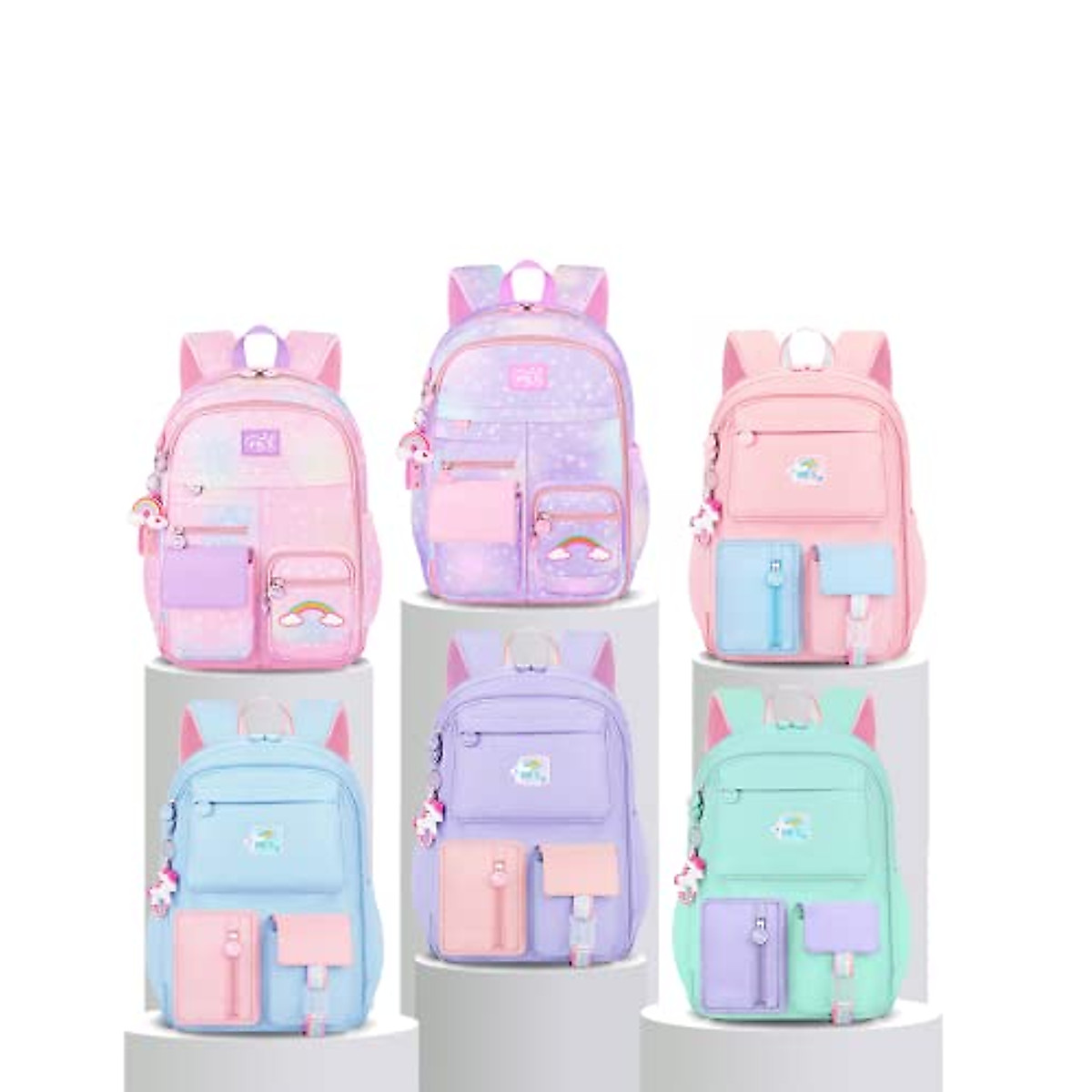 FMCEUEX Kawaii Backpack For Boy Girls, Unicorn Rainbow School Backpacks,Green Aesthetic Starry Book Bag With Compartments Applicable to Laptop Bag Travel Bag, Green Medium 16.5in