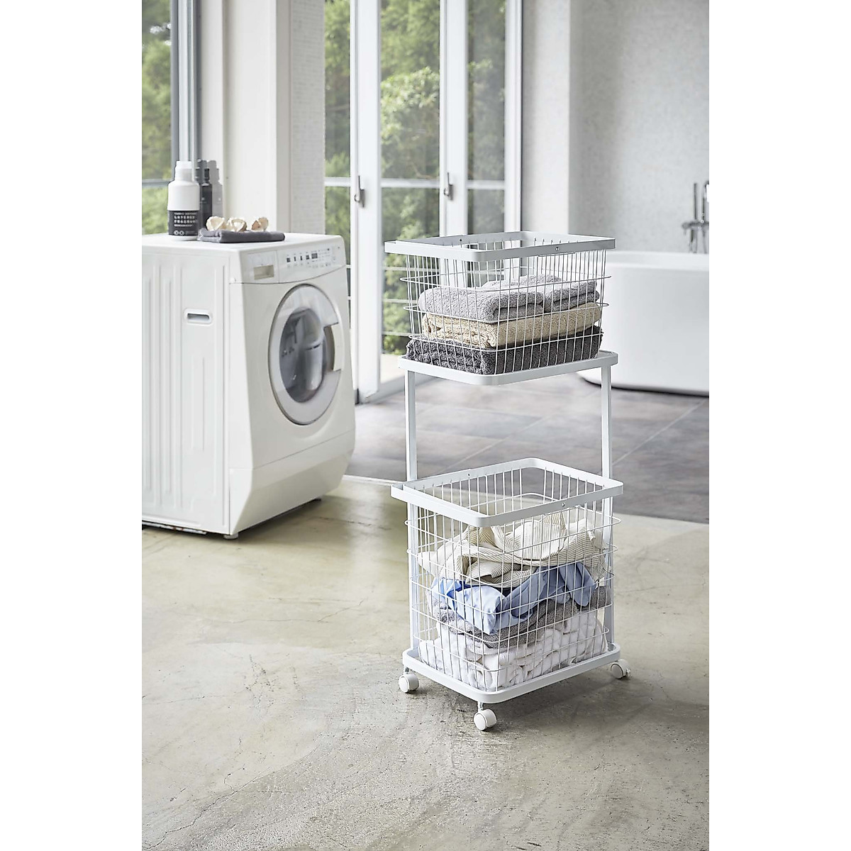Yamazaki Home Steel Cart for Tower Laundry Basket Wagon, White