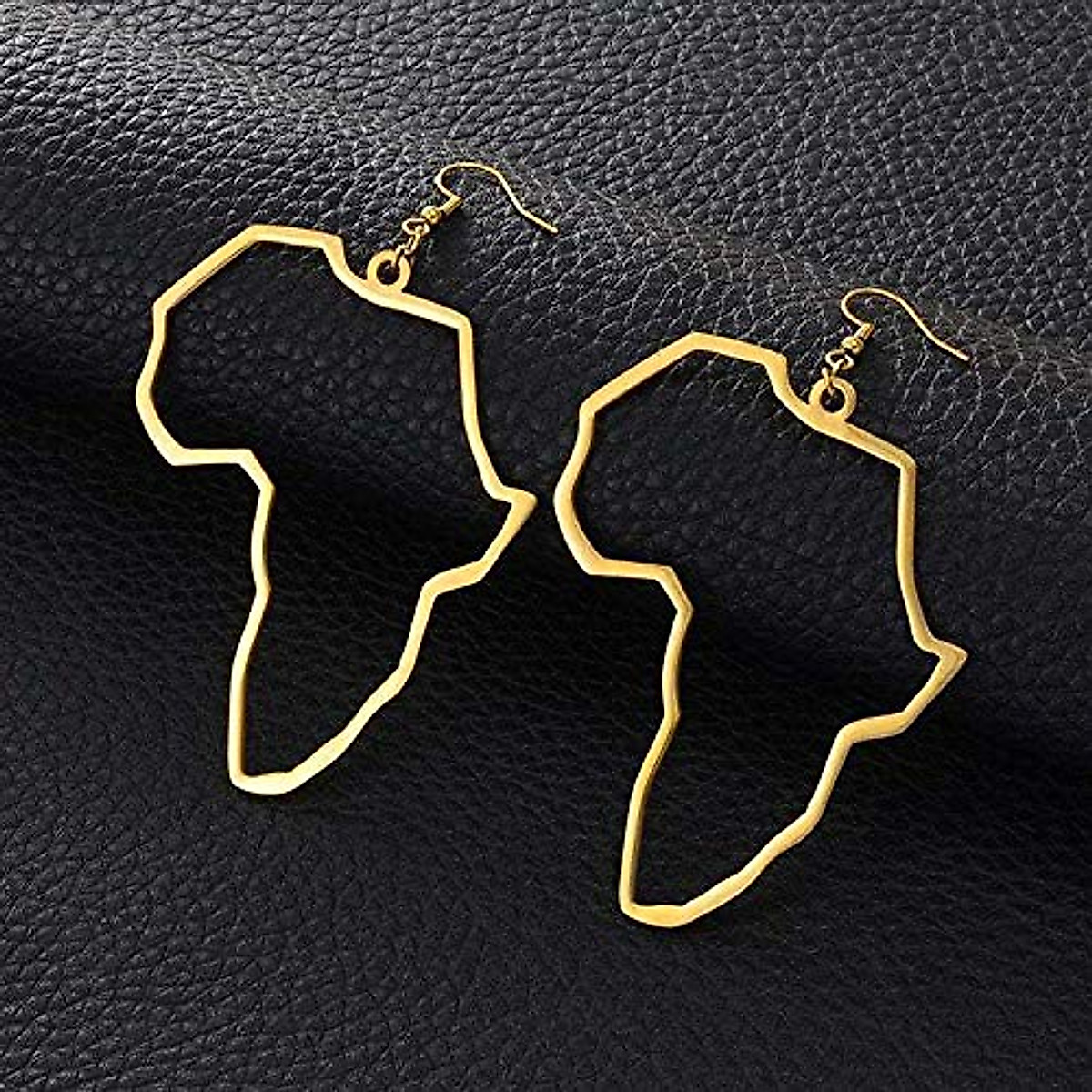 Fashion Gold Africa Map Hollow Out Drop Dangle Earrings for Women Minimalist Design Earrings (Gold)