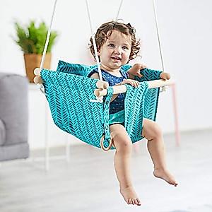 Secure Canvas Baby Swing with Safety Belt, Wooden Hanging Swing Seat Chair - Indoor Outdoor, Baby Hammock Swing for Infant and Toddler (Bright Green)