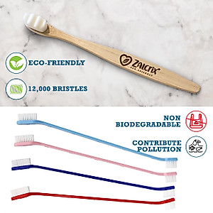 zalcrix ECO-FREINDLY Dog Toothbrush - Natural Bamboo with 12,000 Ultra-Soft Bristles for A Gentle Yet Effective Clean Ideal for Your Pet's Sensitive Teeth and Gums
