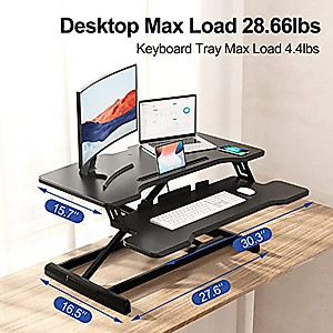 Joy Seeker Standing Desk Converter 30 Inches Stand up Desk Riser, Height Adjustable Dual Tier Sit Stand Tabletop Monitor Riser Workstation for Home Office with Deep Keyboard Tray for Laptop