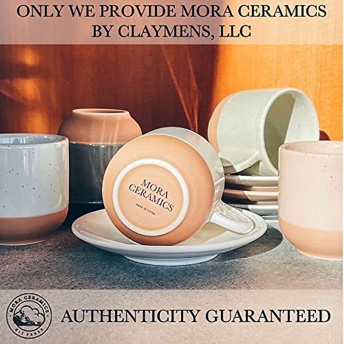 Mora Ceramic Mini Espresso Cups Set of 4, 3oz - Tiny Italian Inspired Mugs With Saucers For Small Shots of Coffee - Modern Boho Style For Any Kitchen or Cafe. Microwave Safe Porcelain - Asstd Neutrals