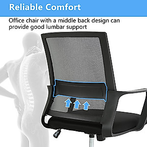 PayLessHere Office Chair Computer Chair Ergonomic Mesh Chair Mid-Back Home Office Swivel Chair Modern Desk Chair with Wheels Armrests Lumbar Support (Black)