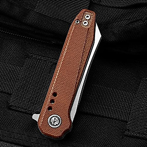 BESTECH KNIVES Pocket Folder Folding Knife: 2.84" 14C28N Steel Reverse Tanto Blade, Micarta Scales, Flipper, Liner Lock, EDC Steel Clip, BG40E (Natural Micarta)