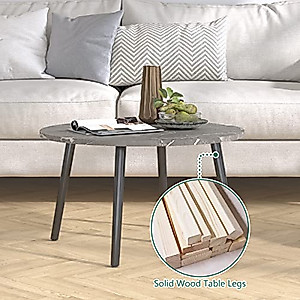 WiberWi Round Coffee Table 23.6” Small Coffee Tables for Living Room Faux Grey Marble Top Modern Circle Table Sturdy Black Solid Wood Legs Cocktail Table End Table