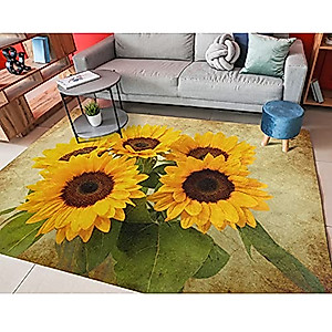 ALAZA Sunflower Artwork Floral Vintage Leaf Non Slip Area Rug 5' x 7' for Living Dinning Room Bedroom Kitchen Hallway Office Modern Home Decorative
