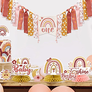 3sscha 12Pcs Boho Rainbow Baby Shower Party Centerpieces Bohemian Honeycombs A Little Ray of Sunshine Table Decoration Summer Room Decor Supplies Photo Booth Props for Home Birthday Party