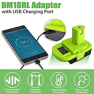 URUN DM18RL Battery Adapter for Dewalt 20V to Replace for Ryobi P108 P109 Battery, for Milwaukee M18 18V Battery Convert for Ryobi 18V Power Tools with USB Port-Green (No Battery)