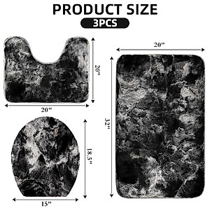 Bathroom Rugs Sets 3 Piece, Bath mats, Contour Mat and Toilet Seat Cover, Non-Slip Soft Thickness Faux Fur Rabbit Water Absorbent Shower Carpet Rug with PVC Point Rubber Backing, Machine Washable