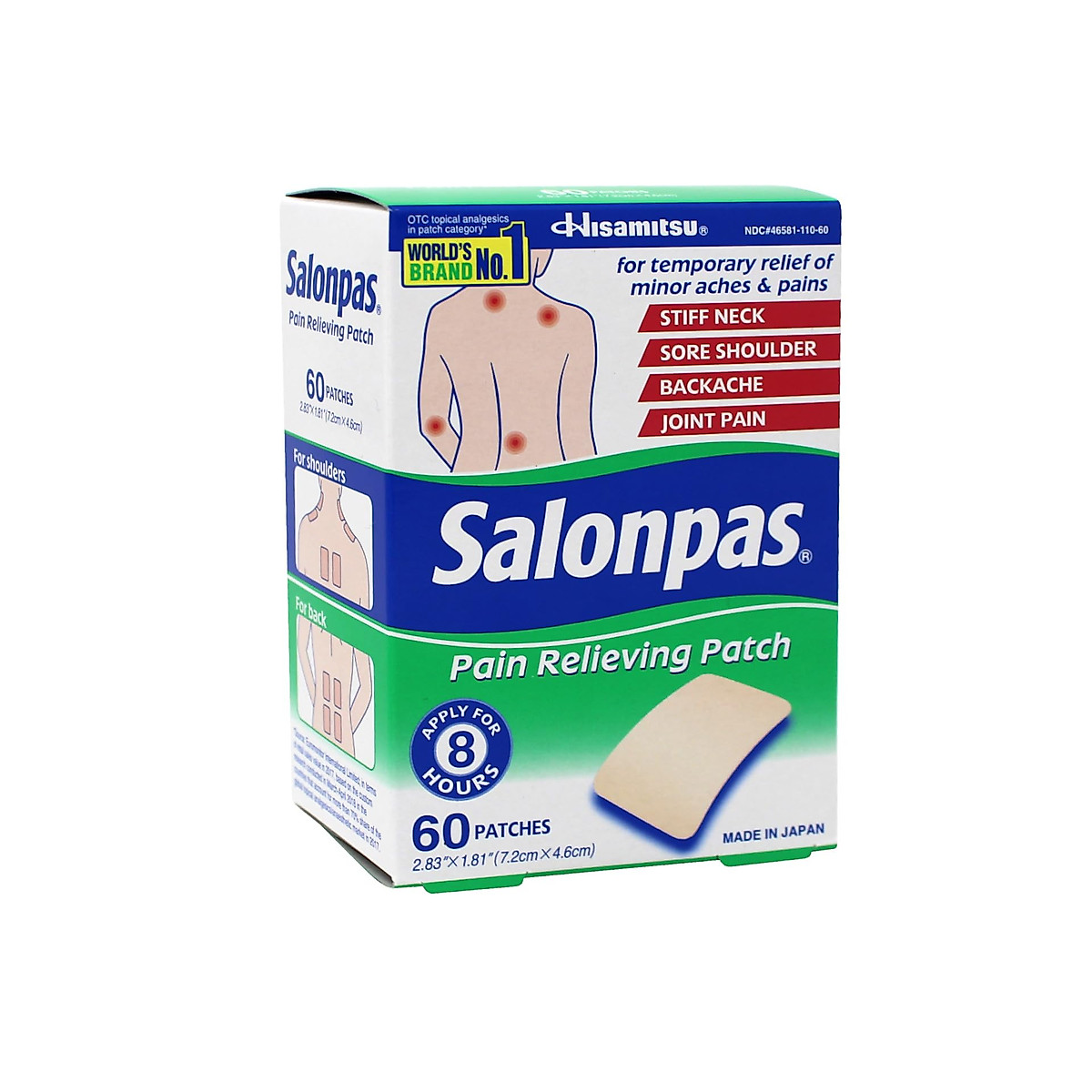 Salonpas Pain Relieving Patch, Extra Strength Topical Analgesic, 60 ct (Pack of 2)