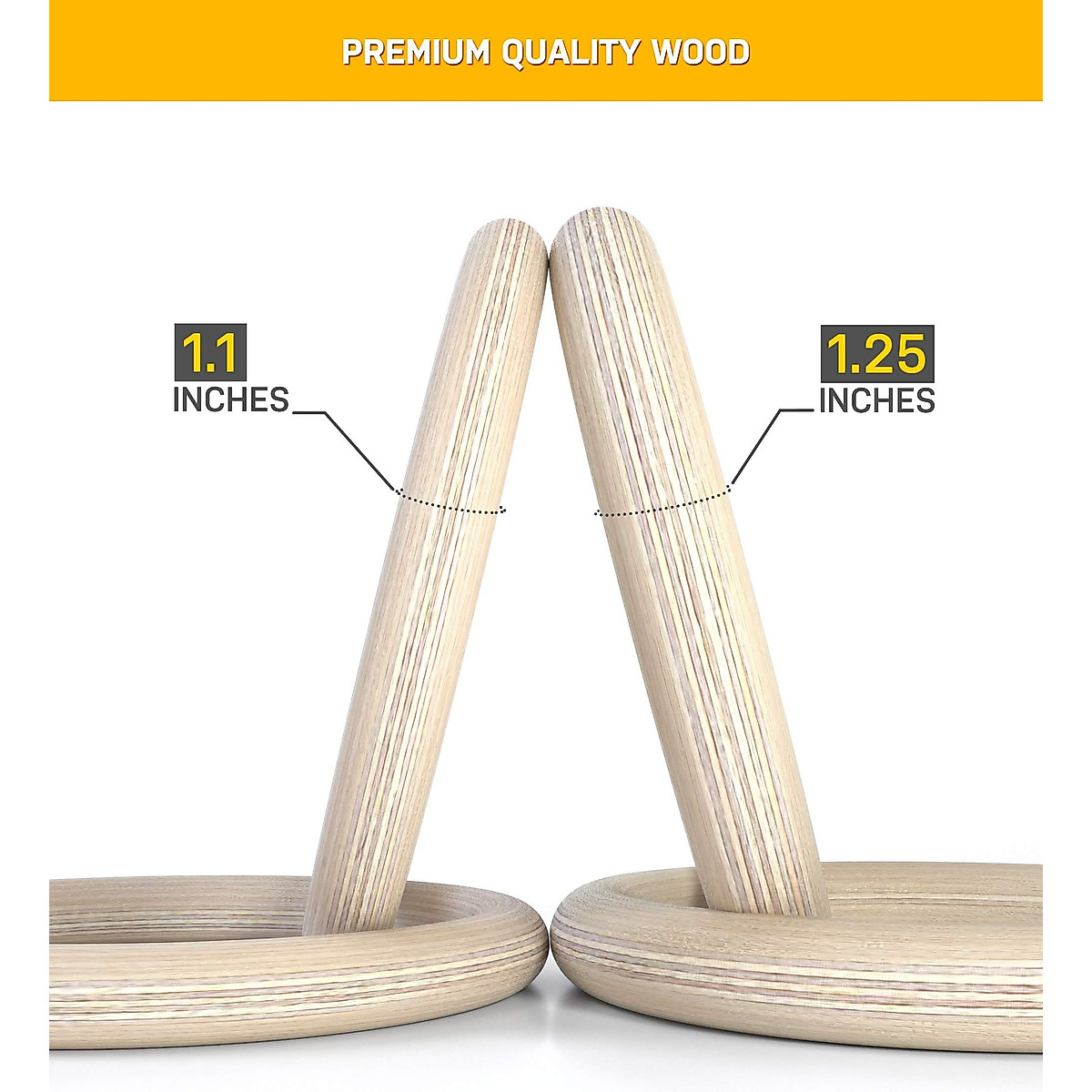 Double Circle 1.25 Inch Wood Gymnastics Rings for Bodyweight Training - Home Gym Workouts and Olympic Exercises - Slip Resistant Grip Strength - 32mm (Rings Only)